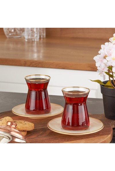 Karaca Retro Bej 6 Kişilik Çay Seti