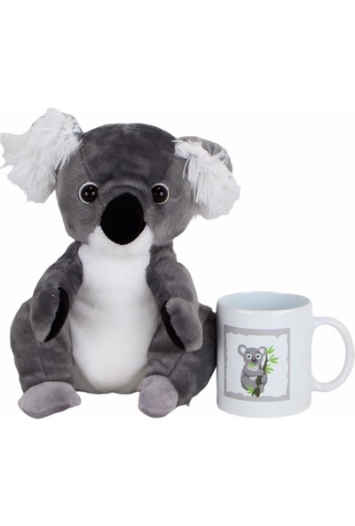 Hediyekanalı Koala Peluş Oyuncak 28 cm Koala Tasarımlı Kupa Hediye Seti