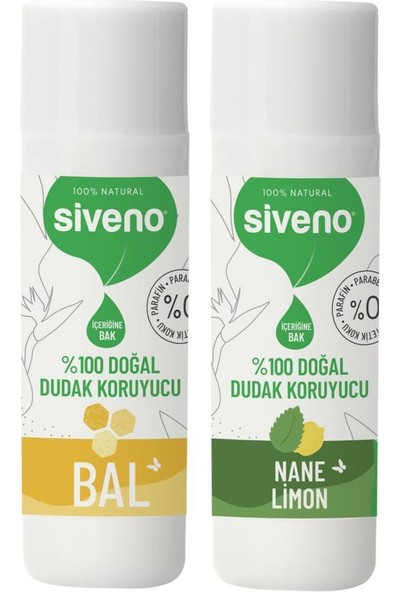 Siveno %100 Doğal Dudak Koruyucu Nane Limon+Bal 6 gr 2 Adet Siveno %100 Doğal Dudak Koruyucu Nane Limon+Bal 6 gr 2 Adet