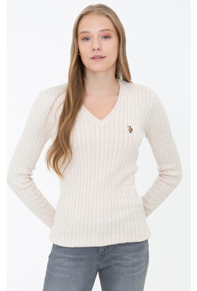 U.S. Polo Assn. Beyaz Triko Kazak Basic 50237091-VR019 U.S. Polo Assn. Beyaz Triko Kazak Basic 50237091-VR019