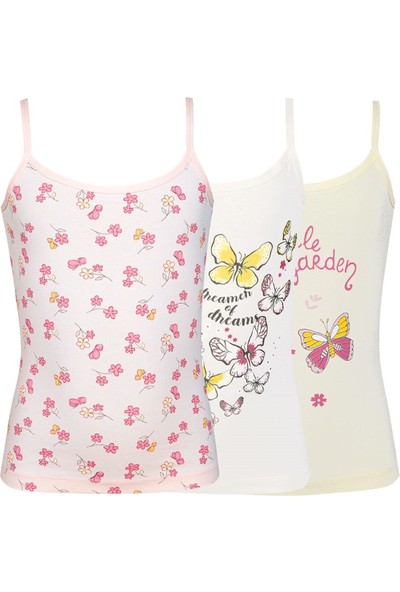 Baykar Kız Çocuk Kelebekl Desenli Atlet 3lü Paket 4584 Sarı