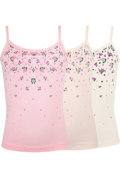 Baykar Kız Çocuk Gül Desenli Atlet 3lü Paket 4572 Beyaz