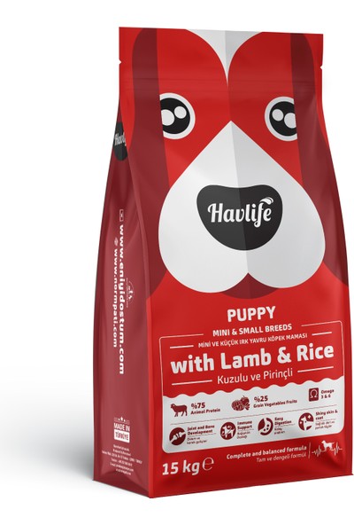 Havlife Kuzulu ve Pirinçli Mini ve Küçük Irk Yavru Köpek Maması 15KG Havlife Kuzulu ve Pirinçli Mini ve Küçük Irk Yavru Köpek Maması 15KG