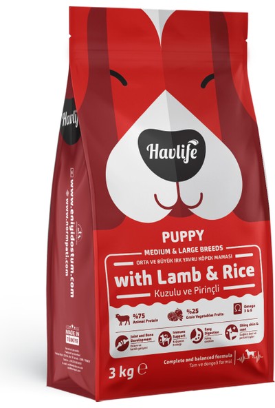 Havlife Kuzulu ve Pirinçli Orta ve Büyük Irk Yavru Köpek Maması 3kg