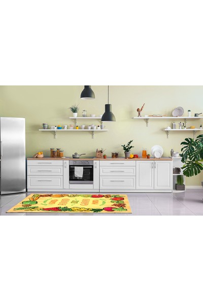 Dessan Home Dessan HomeMeyve Görselli 1. Kalite, Kaymaz Tabanlı Özel Tasarım Dijital Baskılı Mutfak Halısı.