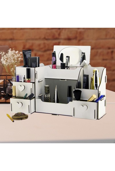 Ahşap Şehri Magiclife Ahşap Büyük Boy Dekoratif Tasarım Kozmetik Organizer