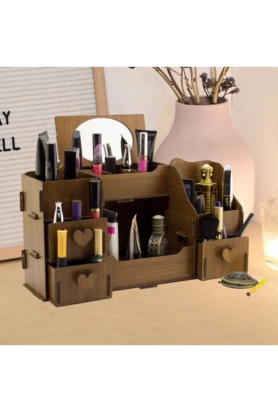 Ahşap Şehri Magiclife Ahşap Büyük Boy Dekoratif Tasarım Kozmetik Organizer