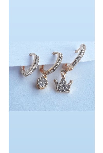 Fashion Jewellery Zirkon Taşlı Taç 3lü Set Küpe Fashion Jewellery Zirkon Taşlı Taç 3lü Set Küpe