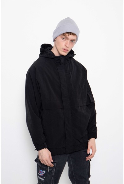 Machinist Clothing London Oversize Siyah Erkek Yağmurluk