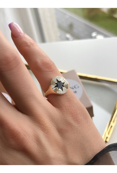 Misshing Kadın Siyah Kutup Yıldız Mineli Ayarlanabilir Yüzük