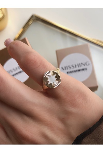 Misshing Kadın Beyaz Kutup Yıldız Mineli Ayarlanabilir Yüzük