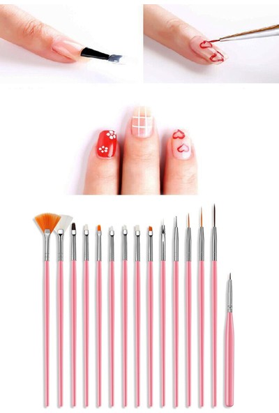 Xolo Tırnak Desen Fırçası 20 Adet Özel Tırnak Seti Pembe Saplı
