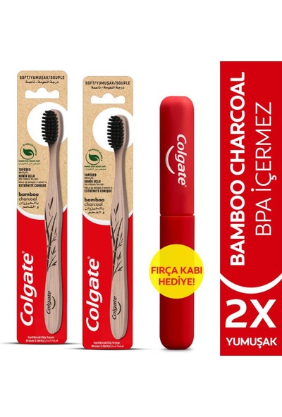 Colgate Bamboo Charcoal Yumuşak Diş Fırçası x 2 Adet + Fırça Kabı Hediye Colgate Bamboo Charcoal Yumuşak Diş Fırçası x 2 Adet + Fırça Kabı Hediye