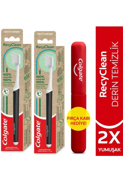 Colgate Recyclean Derin Temizlik Yumuşak Diş Fırçası x 2 Adet + Fırça Kabı Hediye Colgate Recyclean Derin Temizlik Yumuşak Diş Fırçası x 2 Adet + Fırça Kabı Hediye