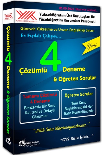 Next Kariyer Yayınları 2021 Yükseköğretim Üst Kuruluşları ile Yükseköğretim Kurumları Personeli GYS 4 Tamamı Çözümlü Deneme Next Kariyer Yayınları 2021 Yükseköğretim Üst Kuruluşları ile Yükseköğretim Kurumları Personeli GYS 4 Tamamı Çözümlü Deneme