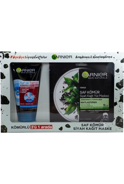 Garnier Saf ve Temiz Kömürlü 150 ml + Saf Kömür Siyah Kağıt Maske