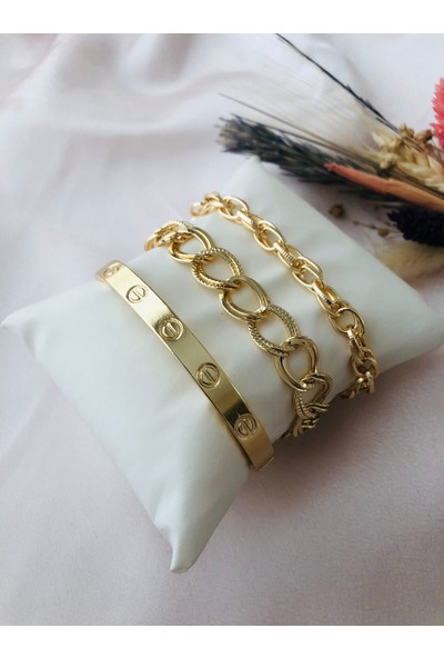 bioaksesuar Kadın Gold Renk Çelik Kombin Bileklik bioaksesuar Kadın Gold Renk Çelik Kombin Bileklik