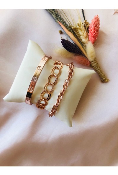 bioaksesuar Kadın Rose Gold Renk Çelik Kombin Bileklik