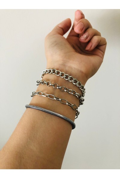 bioaksesuar Kadın Gümüş Renk Çelik Kombin Bileklik