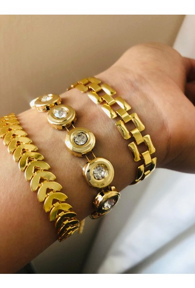 bioaksesuar Kadın Gold Renk Çelik Kombin Bileklik