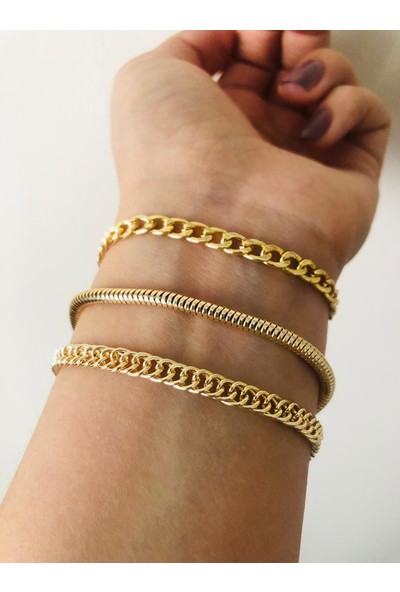 bioaksesuar Kadın Gold Renk Çelik Kombin Bileklik