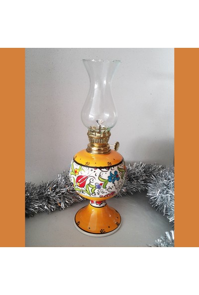 Alayımbari Nostaljik El Sanatı Çini Desenli Seramik Gaz Lambası Güzel Şirin Şık Hediyelik