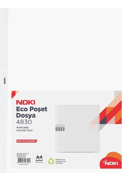 Noki A4 4830 Eco Delikli Poşet Dosya 45 Mikron 100 x 10'lu