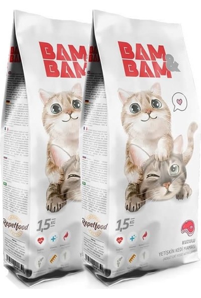 Bam&Bam BAM BAM KUZULU YETİŞKİN KEDİ MAMASI 1,5 KG 2'Lİ PAKET Bam&Bam BAM BAM KUZULU YETİŞKİN KEDİ MAMASI 1,5 KG 2'Lİ PAKET