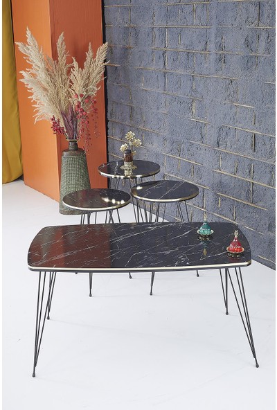 Rupon Home Zigon Sehpa ve Orta Sehpa Takımı Siyah Mermer Desenli Kare Çift Siyah Tel Ayak Set Rupon Home Zigon Sehpa ve Orta Sehpa Takımı Siyah Mermer Desenli Kare Çift Siyah Tel Ayak Set