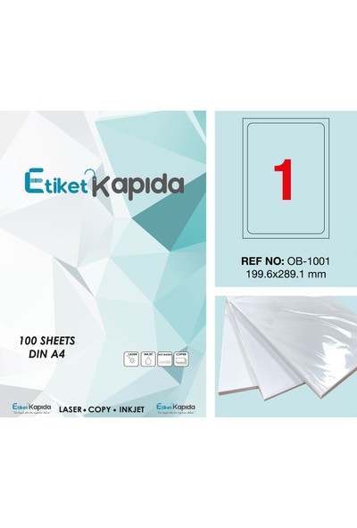 Etiket Kapıda A4 Yapışkanlı Hazır Etiket Laser Etiket 199,6 x 289,1 mm 100 Sayfa