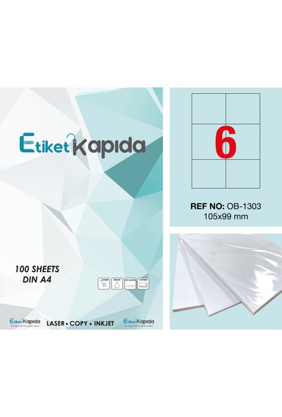 Etiket Kapıda A4 Yapışkanlı Hazır Etiket Laser Etiket 105 x 99 mm 100 Sayfa 600 Etiket