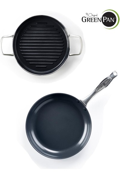 Greenpan Brussels Thermolon Ser. 30CM Tava + 28CM Grill Tava Seti Greenpan Brussels Thermolon Ser. 30CM Tava + 28CM Grill Tava Seti