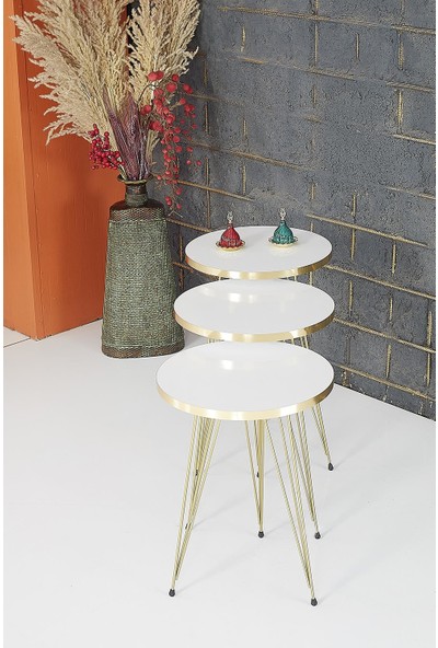 Rupon Home Zigon Sehpa Takim Beyaz Yuvarlak Gold Tel Ayak Rupon Home Zigon Sehpa Takim Beyaz Yuvarlak Gold Tel Ayak