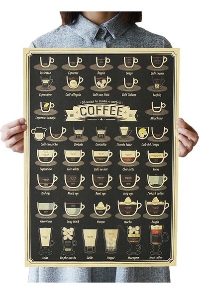 Caph Design 38 Çeşit Kahve Tarifi - Vintage Kraft Poster - 32X45CM Caph Design 38 Çeşit Kahve Tarifi - Vintage Kraft Poster - 32X45CM