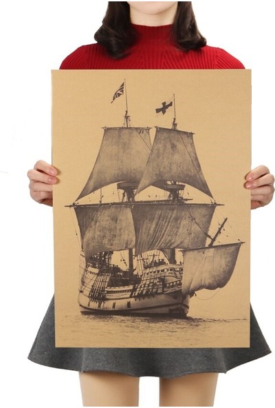 Caph Design Yelkenli Gemi Vintage Kraft Poster - 32X45CM - Caph Design Yelkenli Gemi Vintage Kraft Poster - 32X45CM -