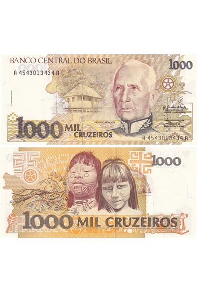 Benim Koleksiyonum Brezilya, 1.000 Cruzeiros (1990) P#231B Çil Eski Yabancı Kağıt Para