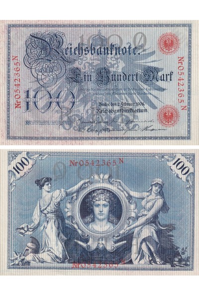 Benim Koleksiyonum Almanya, 100 Mark (1908) P#33A Çil Eski Yabancı Kağıt Para