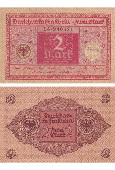 Benim Koleksiyonum Almanya, 2 Mark (1920) P#59 Çil Eski Yabancı Kağıt Para Benim Koleksiyonum Almanya, 2 Mark (1920) P#59 Çil Eski Yabancı Kağıt Para
