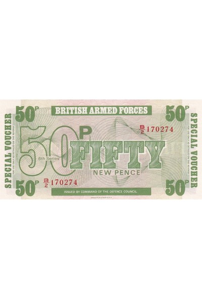 Benim Koleksiyonum Ingiltere, Birleşik Krallık Silahlı Kuvvetleri, 50 Pence (6th Series) Çil Eski Yabancı Kağıt Para Benim Koleksiyonum Ingiltere, Birleşik Krallık Silahlı Kuvvetleri, 50 Pence (6th Series) Çil Eski Yabancı Kağıt Para