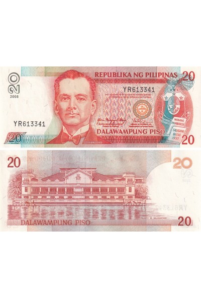 Benim Koleksiyonum Filipinler, 20 Piso (2008) P#182J Çil Eski Yabancı Kağıt Para