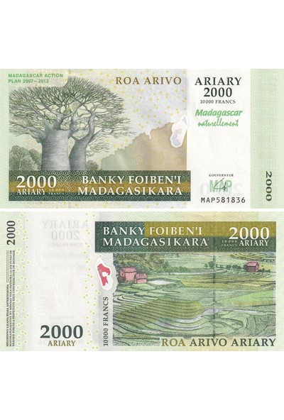 Benim Koleksiyonum Madagaskar, 2000 Ariary (2007) P#93 Çil Eski Yabancı Kağıt Para Benim Koleksiyonum Madagaskar, 2000 Ariary (2007) P#93 Çil Eski Yabancı Kağıt Para