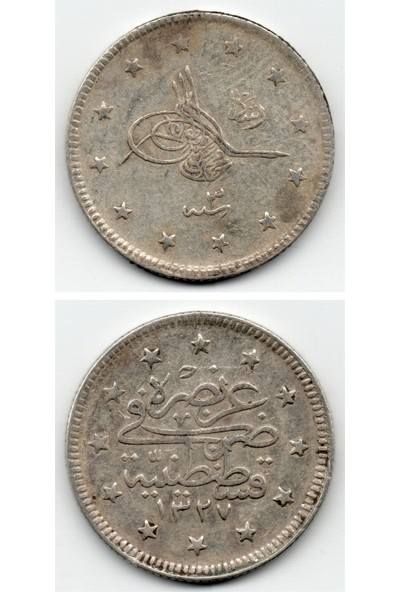 Benim Koleksiyonum Sultan V. Mehmed Reşad, 2 Kuruş 1327/3 (1911) Çt/ççt Eski Madeni Para Benim Koleksiyonum Sultan V. Mehmed Reşad, 2 Kuruş 1327/3 (1911) Çt/ççt Eski Madeni Para