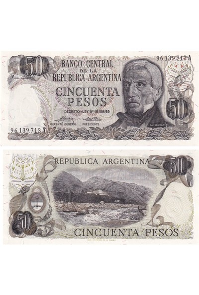 Benim Koleksiyonum Arjantin, 50 Peso (1974) P#296 Çil Eski Yabancı Kağıt Para Benim Koleksiyonum Arjantin, 50 Peso (1974) P#296 Çil Eski Yabancı Kağıt Para