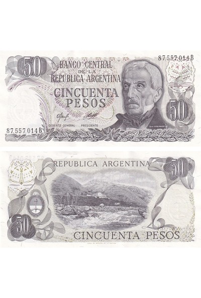 Benim Koleksiyonum Arjantin, 50 Peso (1976) P#301B Çil Eski Yabancı Kağıt Para Benim Koleksiyonum Arjantin, 50 Peso (1976) P#301B Çil Eski Yabancı Kağıt Para