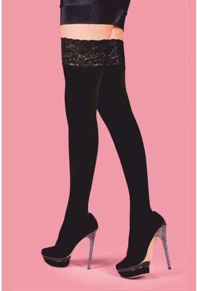 Daymod Saten Dantelli Silikonlu Jartiyersiz Çorap