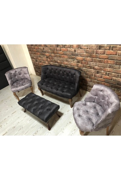 Elizzan Antrasit Gry Çay Seti Koltuk Balkon Takımı