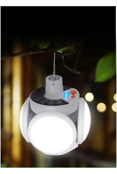 Poyraz Global Solar Güneş Enerji ve USB Sarjlı 5 Kanatlı Bahçe Aydınlatma LED Askılı Pratik Kamp Lamba