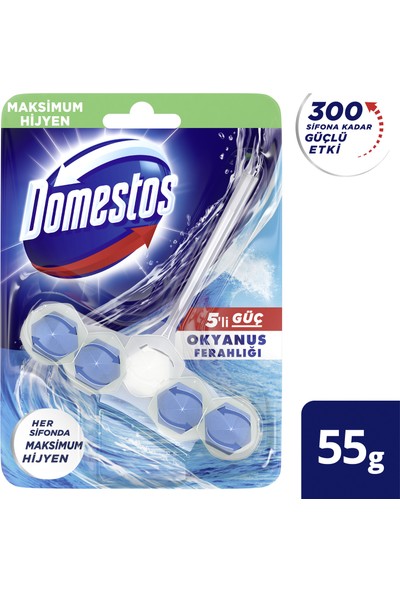 Domestos WC Blok 5'li Güç Okyanus Ferahlığı 300 Sifona Kadar Güçlü Temizlik 55 GR Tekli Paket Domestos WC Blok 5'li Güç Okyanus Ferahlığı 300 Sifona Kadar Güçlü Temizlik 55 GR Tekli Paket