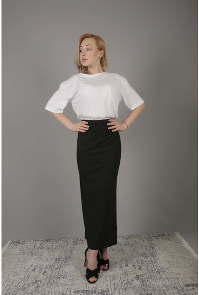 Rosa Montana Kadın Siyah Beli Lastikli Uzun Boy Kalem Etek