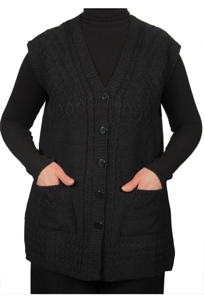 Fresh Moda Kadın Siyah Düğmeli Yelek